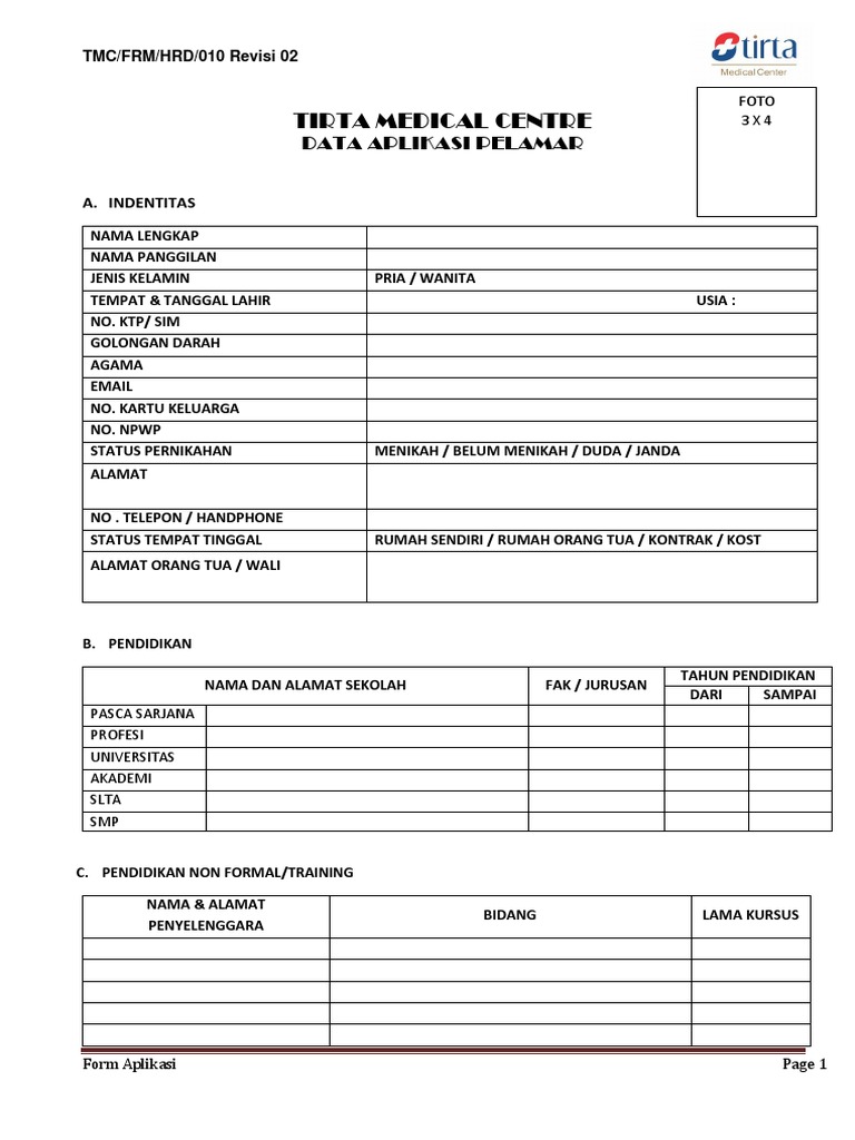2 Audit FORM APLIKASI PELAMAR ISO Rev 01 (TMC) | PDF