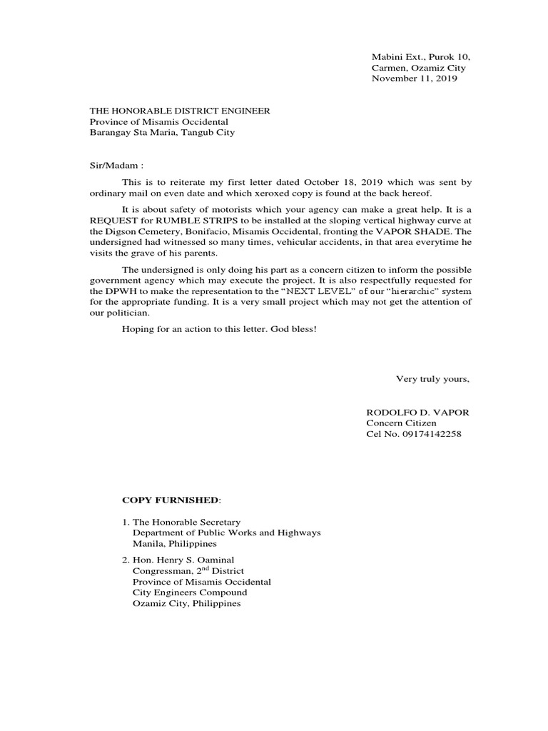 The Honorable District Engineer: Copy Furnished | PDF