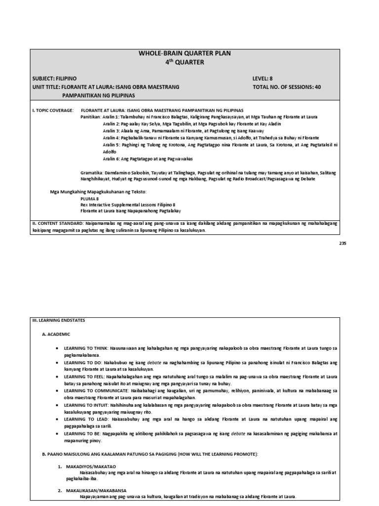 Quarter Plan 4th Grading | PDF