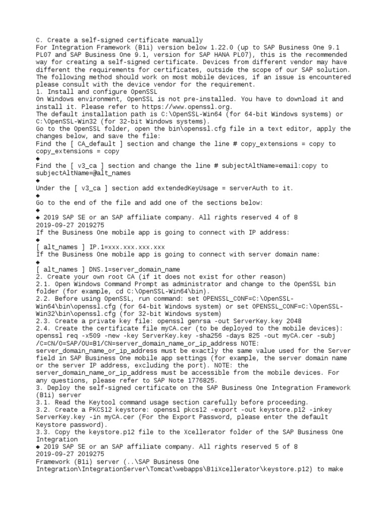 Create self-signed certificate manually for B1i | PDF | Domain Name ...