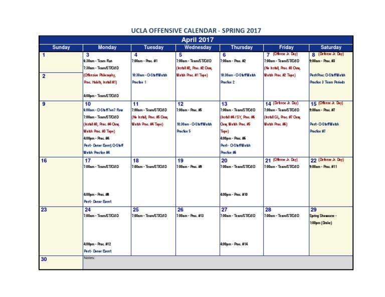 Ucla Offensive Calendar - Spring 2017: April 2017 | PDF | Sports