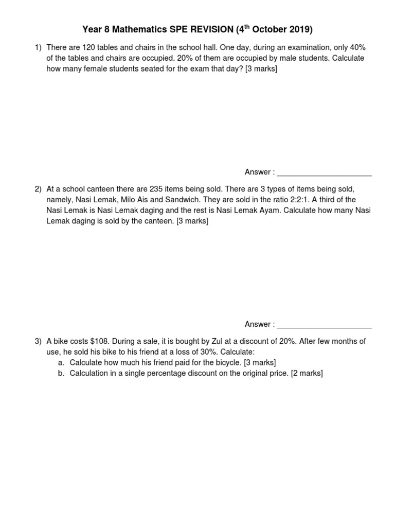 Year 8 SPE Mathematics Revision Guide | PDF | Elementary Mathematics ...
