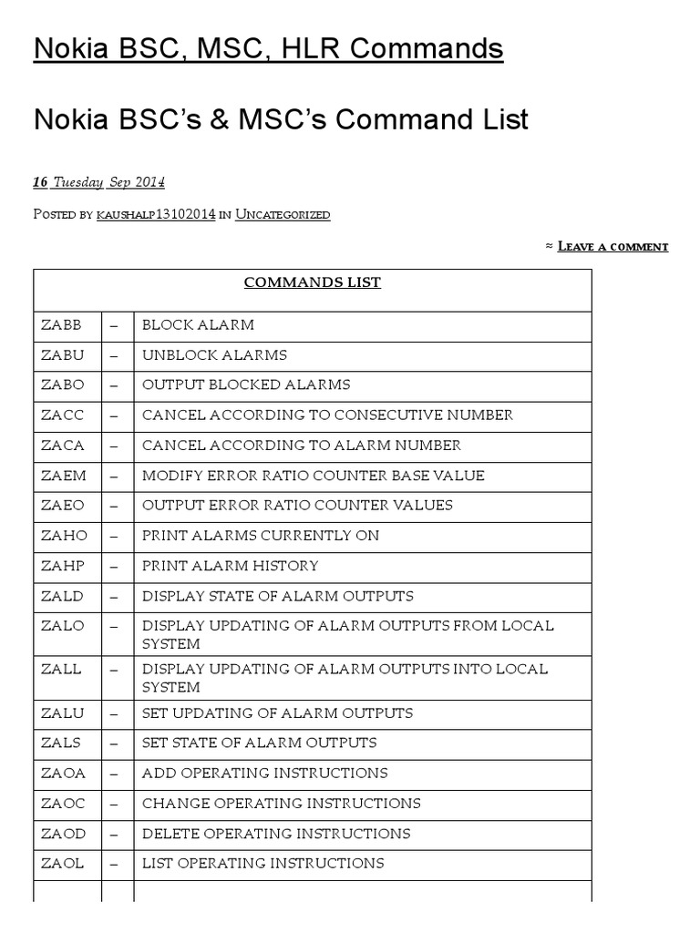Nokia BSC S and MSC S Command List Nokia | PDF | Internet Protocol ...
