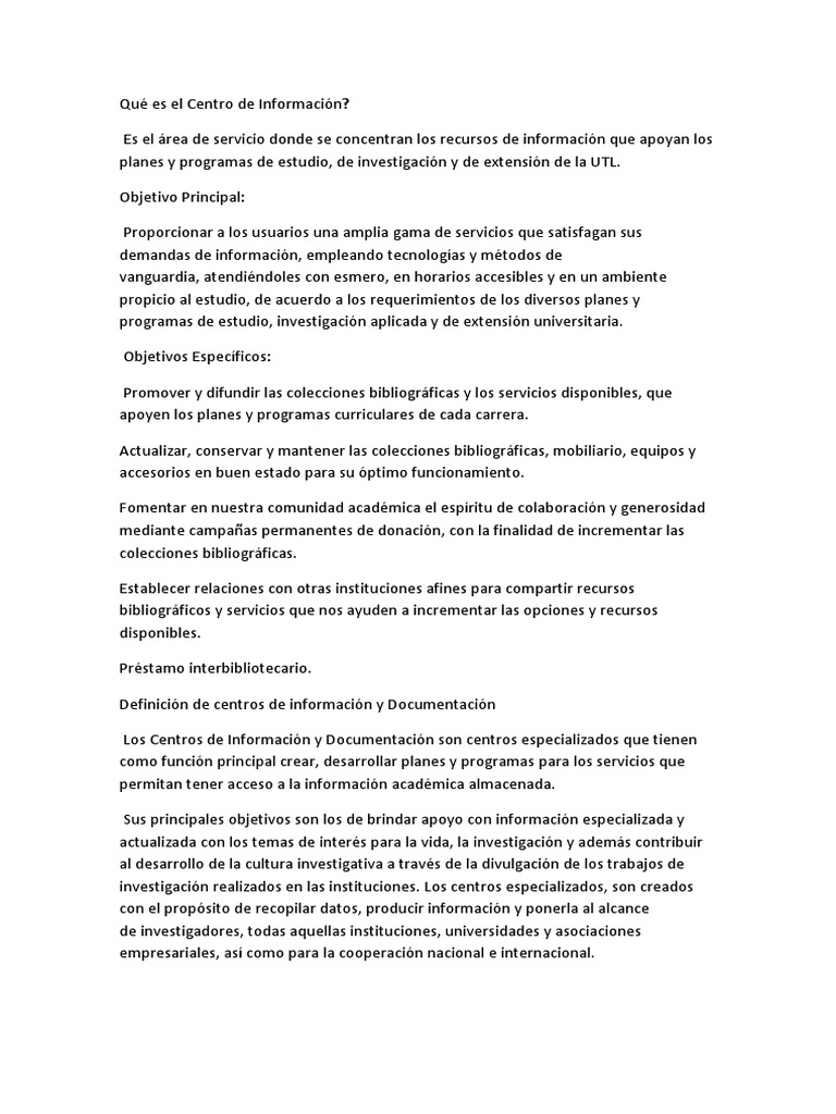 Definición y Funciones del Centro de Información | PDF | Información ...