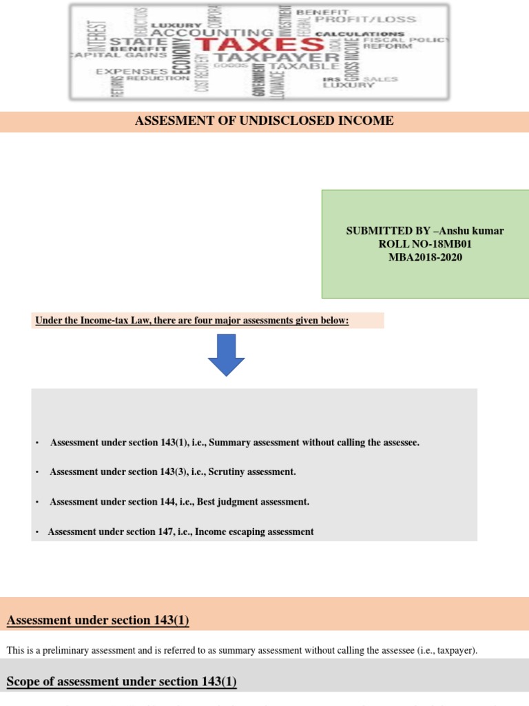 Assesment of Undisclosed Income: SUBMITTED BY - Anshu Kumar ROLL NO ...