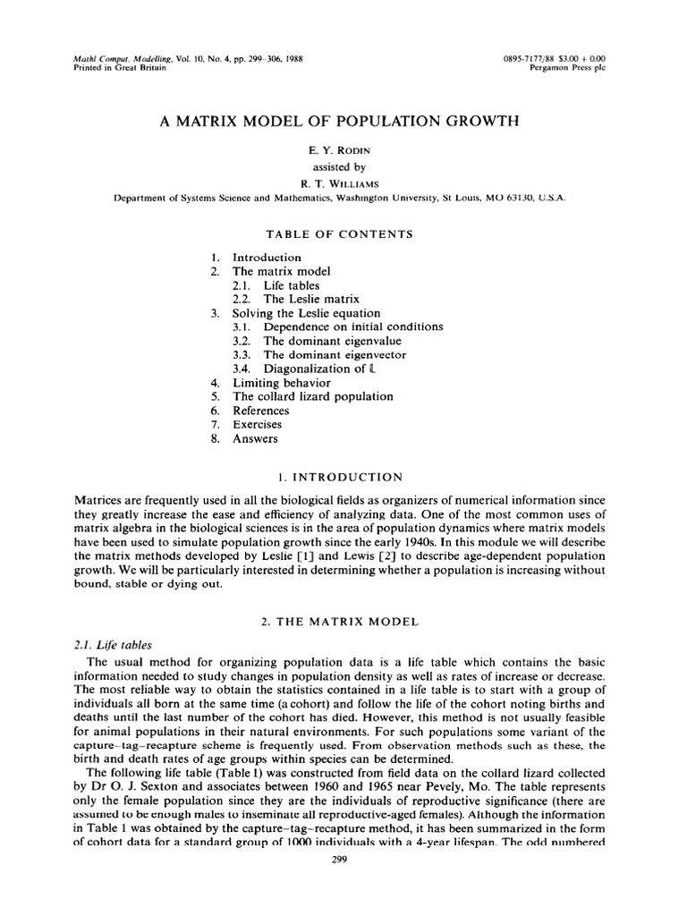 A Matrix Model of Population Growth: Assisted by | PDF | Eigenvalues ...