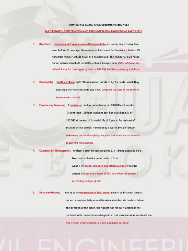 Nov 2019 Ce Board Chua Math 1 of 3 (Easy Part) PDF | PDF