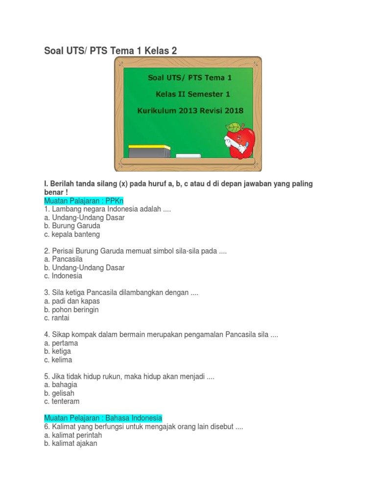 Soal UTS Kelas 2: PPKn, Bahasa, Matematika | PDF