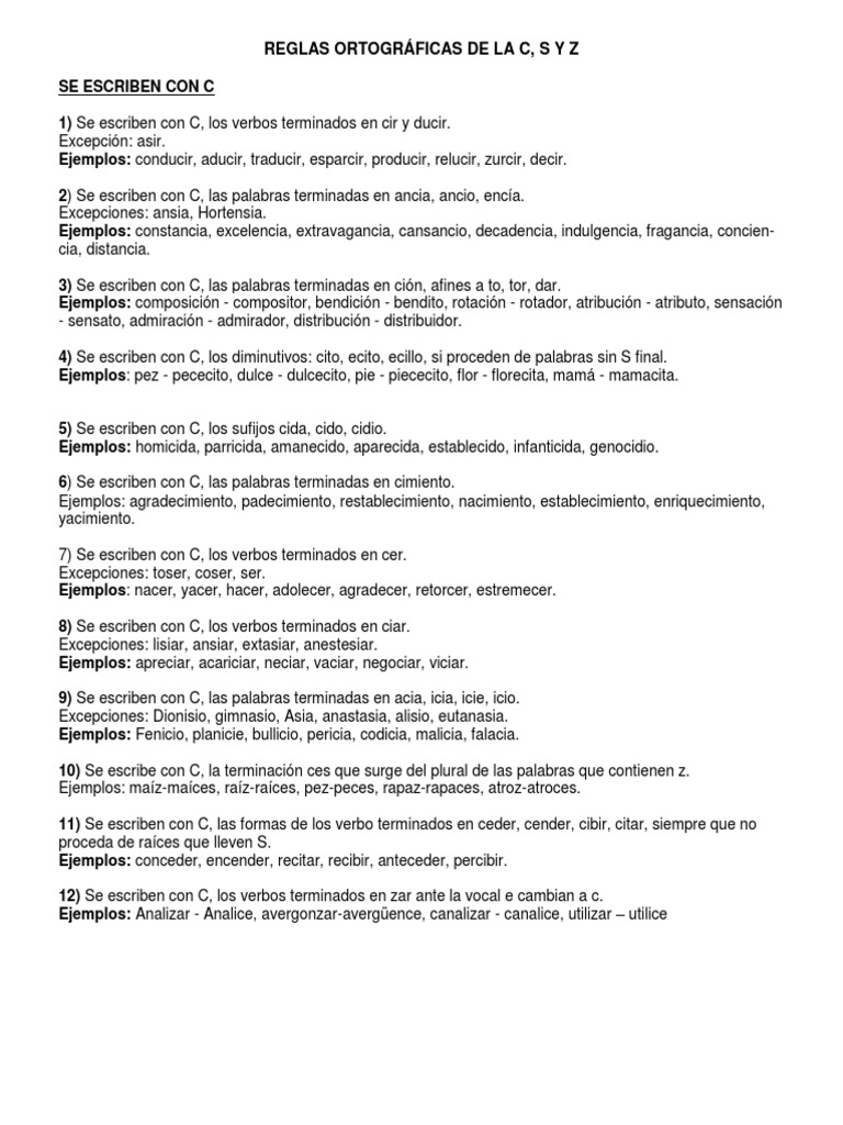 Reglas ortográficas de C, S y Z | PDF | Sintaxis | Gramática