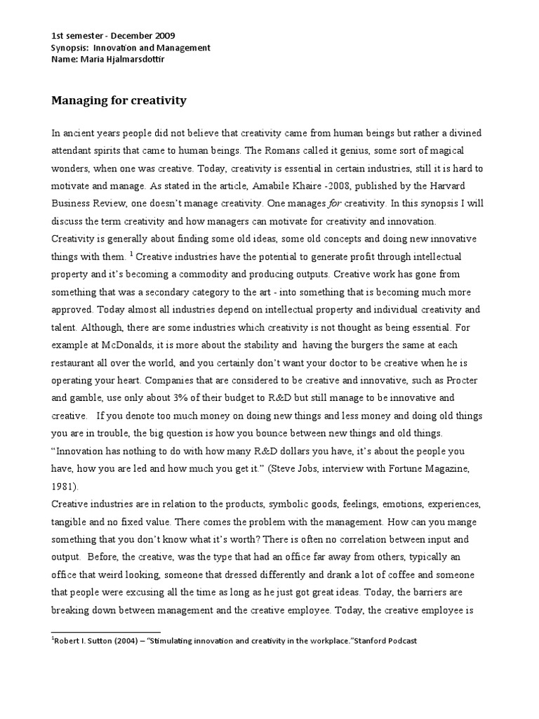 Managing For Creativity | PDF | Creativity | Educational Psychology