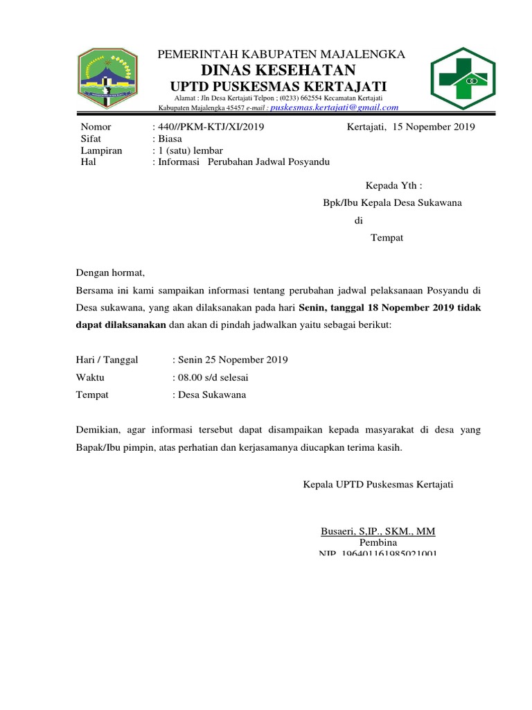 Surat Perubahan Jadwal | PDF