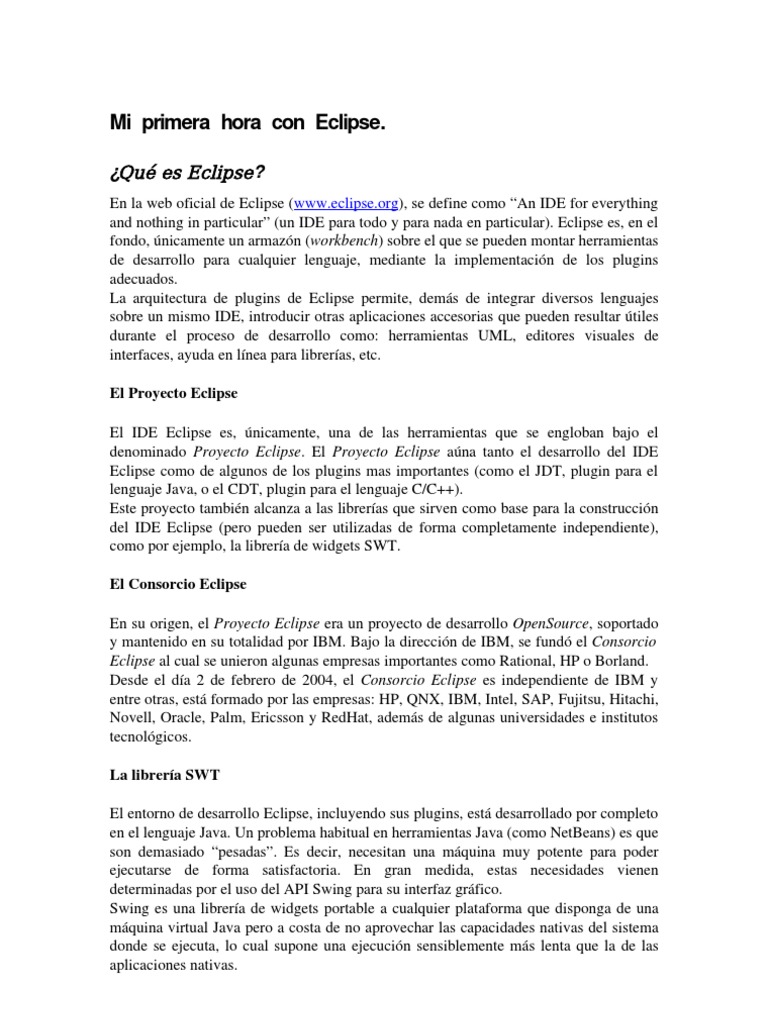 Eclipse | PDF | Eclipse (software) | Entorno de desarrollo integrado