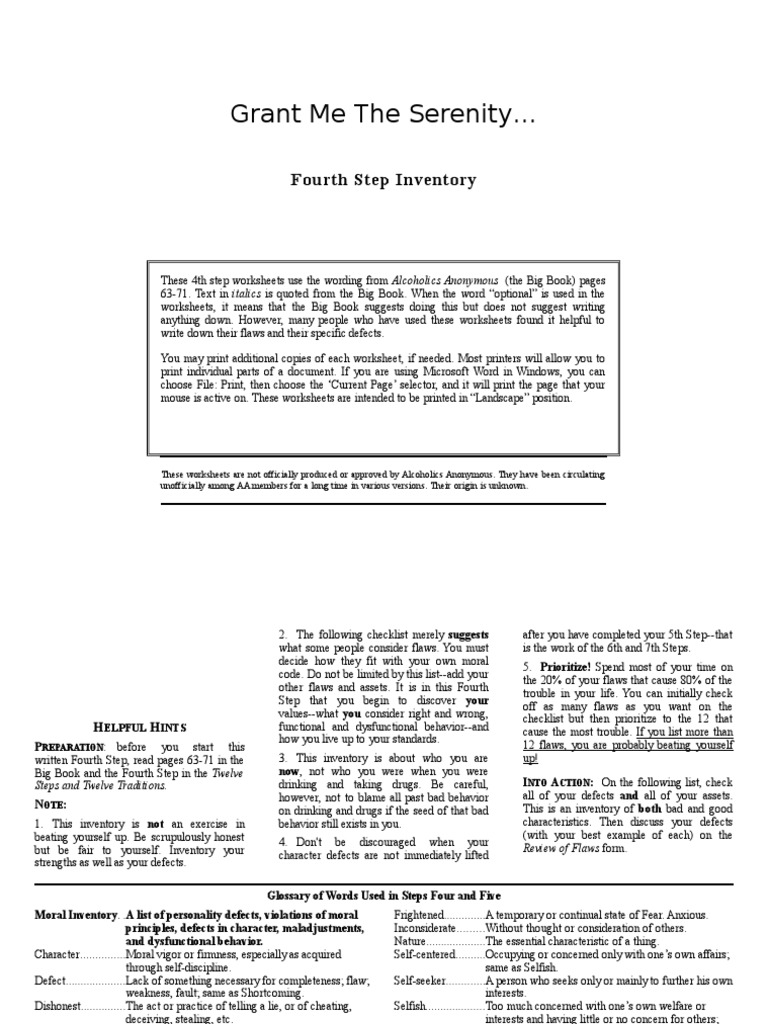 4th Step Worksheets | PDF | The Big Book (Alcoholics Anonymous ...