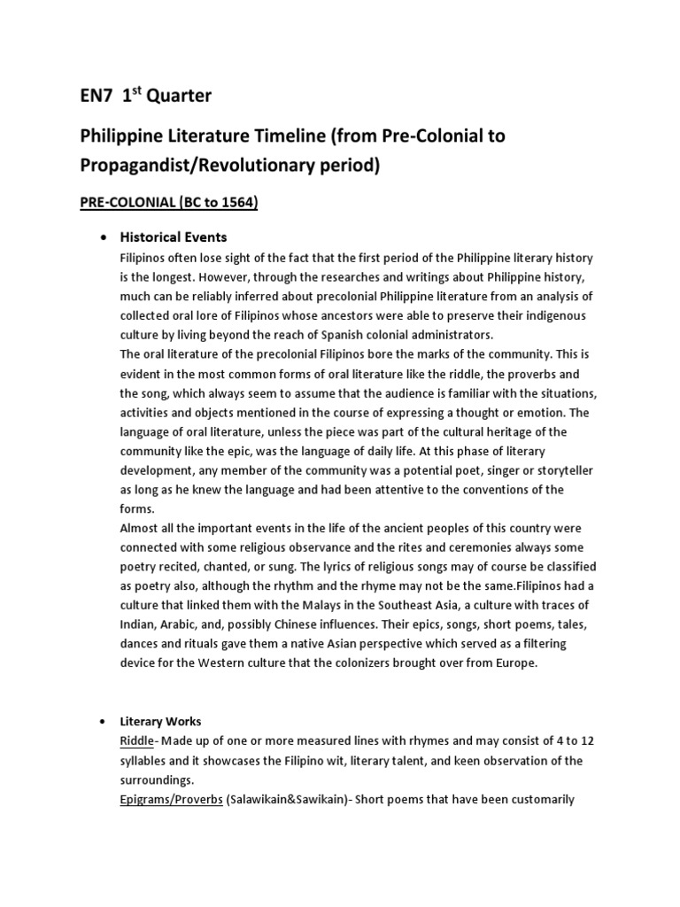 Pre Colonial To Revolutionary EN7 | PDF | Philippines | Oral Tradition