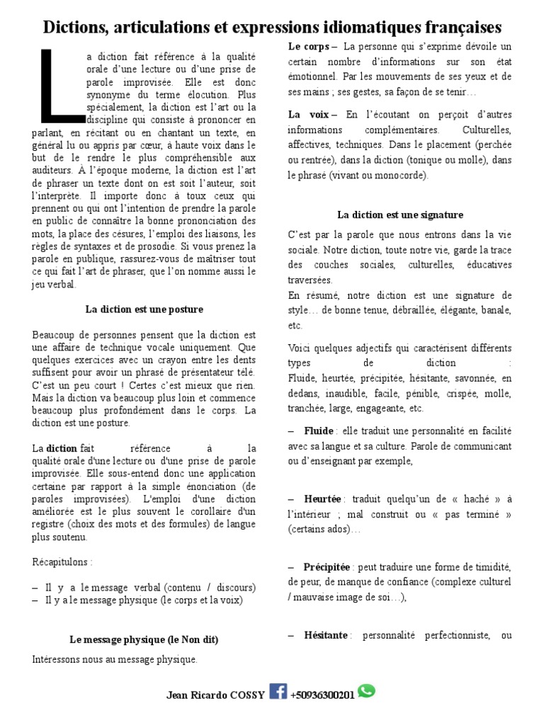 Diction Et Articulation, Expressions Idiomatiques | Descargar gratis PDF | Idiotisme | Linguistique
