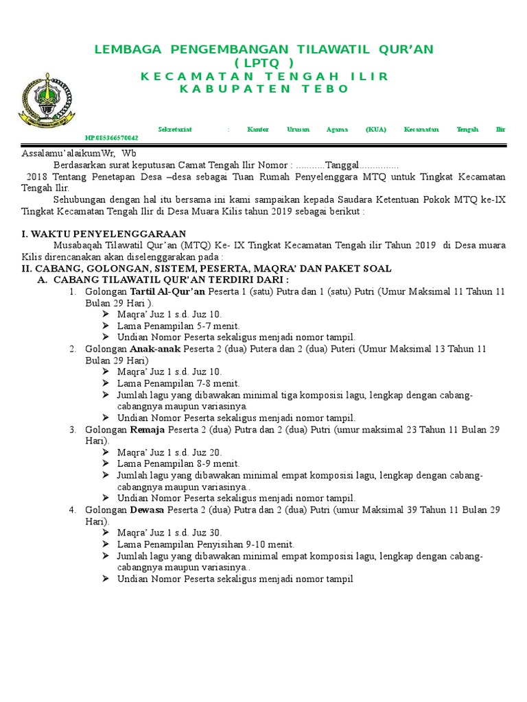 Contoh Rencana MTQ | PDF