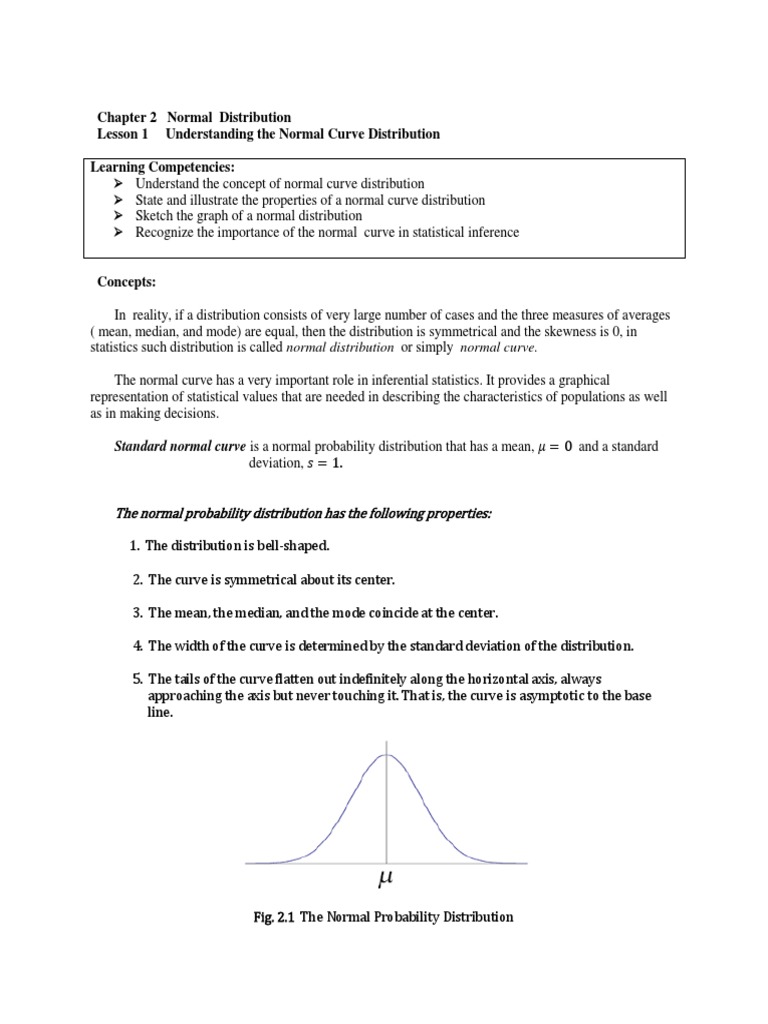Jomapa Shs Worktext in Stat. Prob. Lesson 2 | PDF | Normal Distribution ...