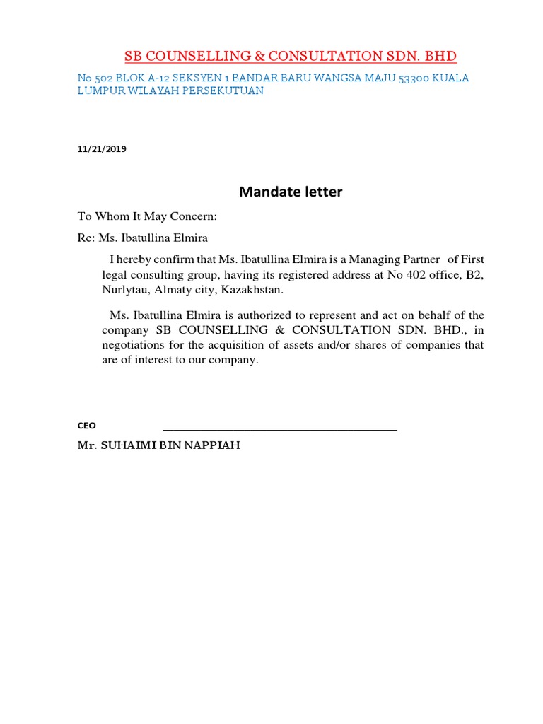 Mandate Letter | PDF