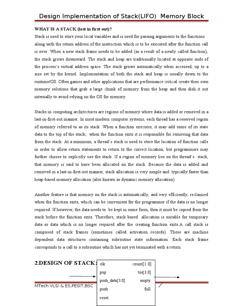 Design Implementation of Stack (LIFO) Memory Block: WHAT IS A STACK ...