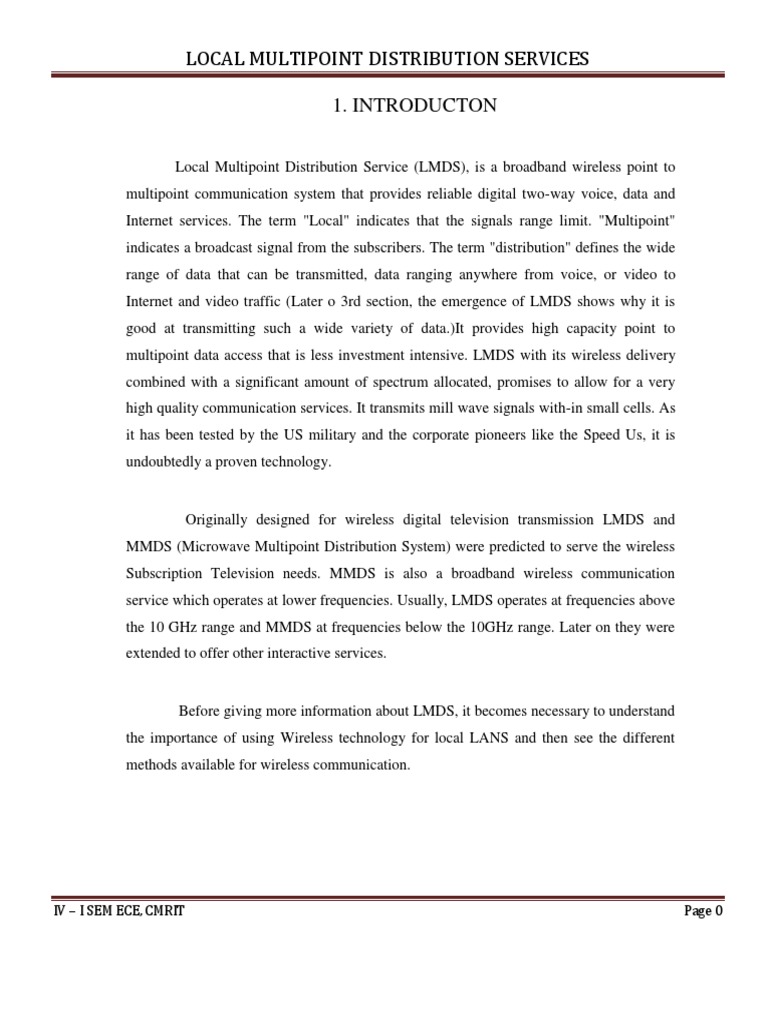 LOCAL MULTIPOINT DISTRIBUTION SERVICES (LMDS | PDF | Internet Access ...