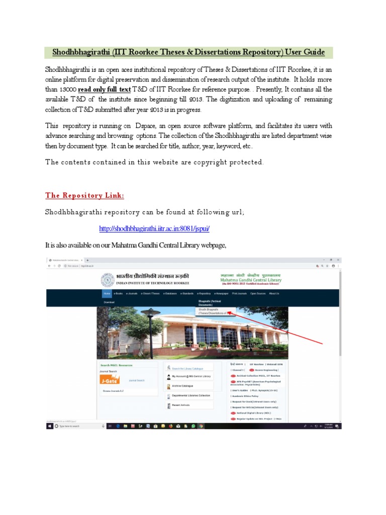 Shodhbhagirathi (IIT Roorkee Theses & Dissertations Repository) User Guide | PDF | Search Engine ...