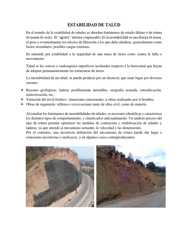 Estabilidad de Talud | PDF | Deslizamiento de tierra | Earth Sciences
