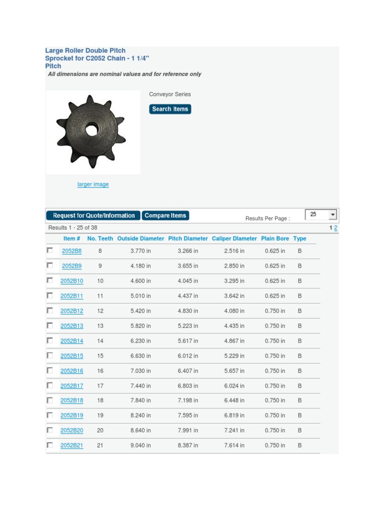 Large Roller Double Pitch Sprocket For C2052 Chain | PDF | Manufactured ...
