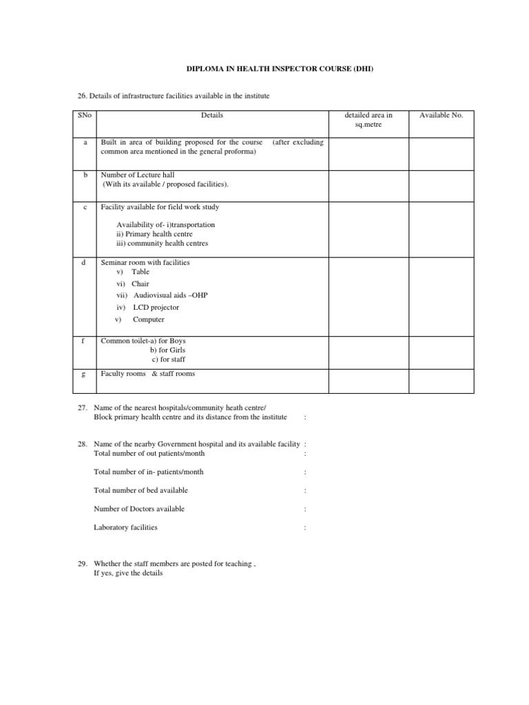 Diploma in Health Inspector Course (Dhi) | PDF | Health Sciences | Medicine
