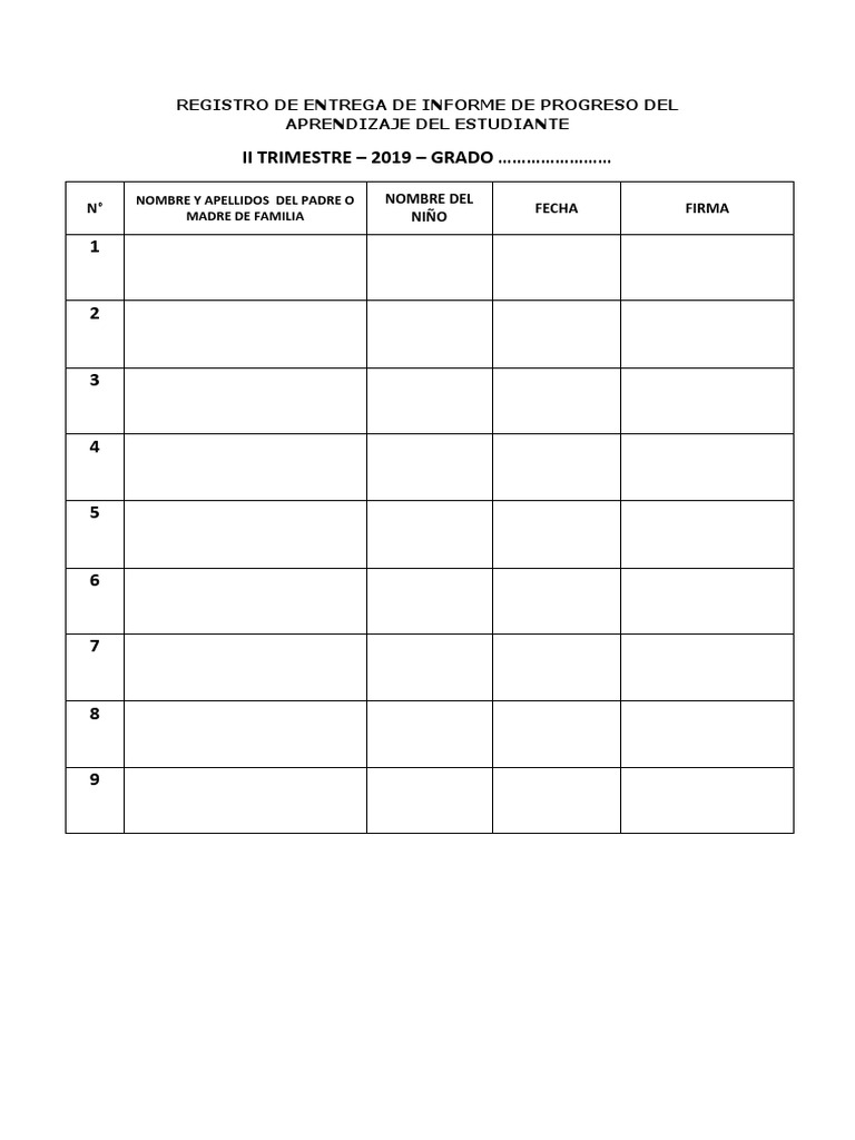REGISTRO DE ENTREGA DE INFORME DE PROGRESO DEL APRENDIZAJE DEL ...