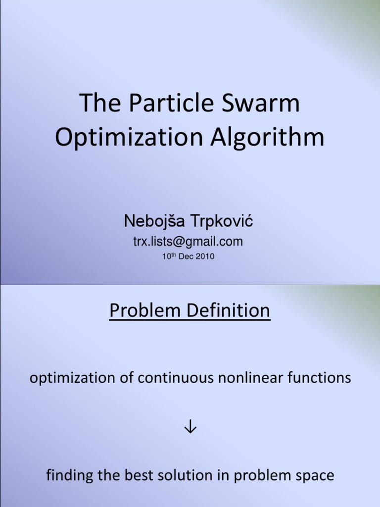 The Particle Swarm Optimization Algorithm Pdf Mathematical Optimization Numerical Analysis