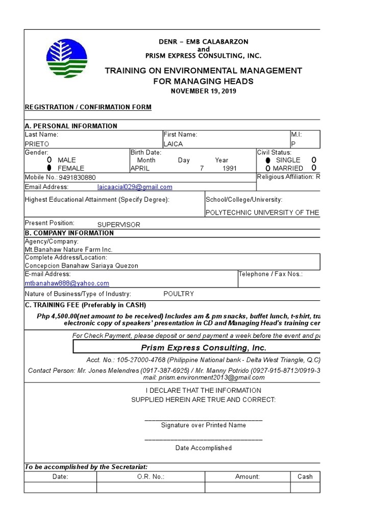 Environmental Management Training Registration | PDF | Business