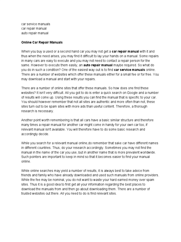 1 Car Service Manuals | PDF