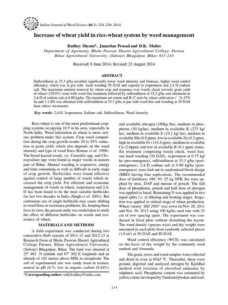 Ricewheat Nutrient Uptake | PDF | Weed | Herbicide