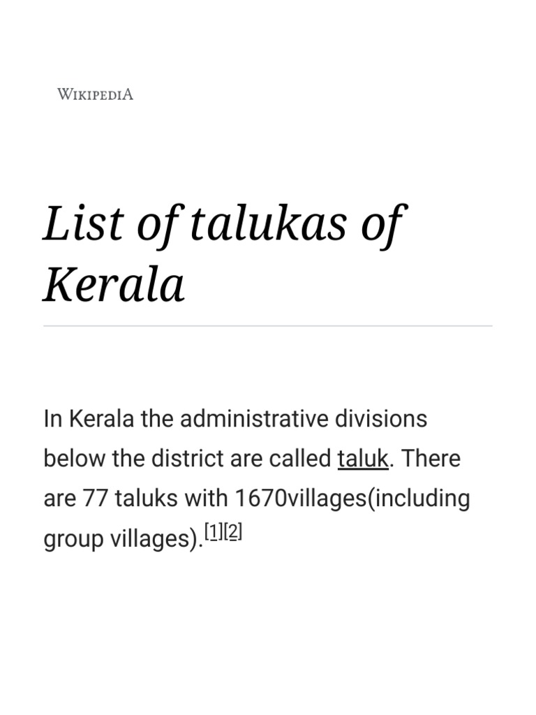 List of Talukas of Kerala - Wikipedia | PDF | Kerala