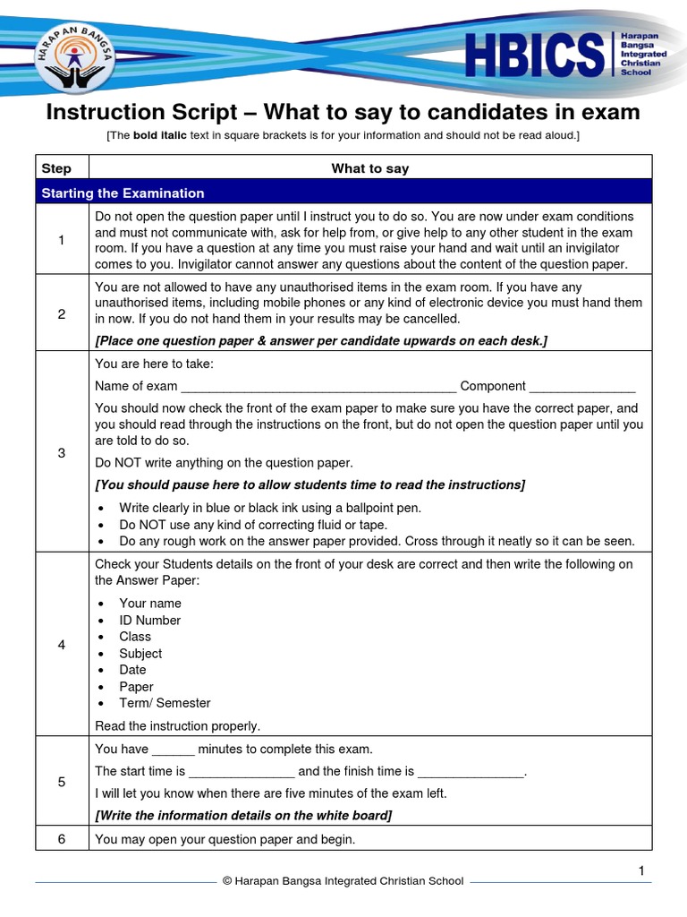 Instruction Script - What To Say To Candidates in Exam | PDF