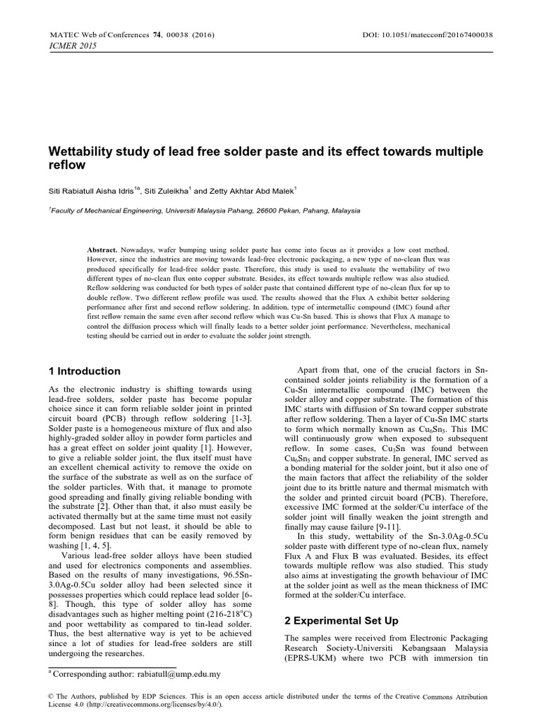 Wettability Study of Lead Free Solder Paste and It PDF | PDF | Solder ...