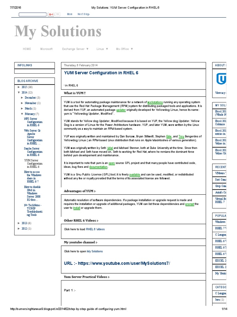 My Solutions - YUM Server Configuration in RHEL 6 PDF | PDF | Computer ...