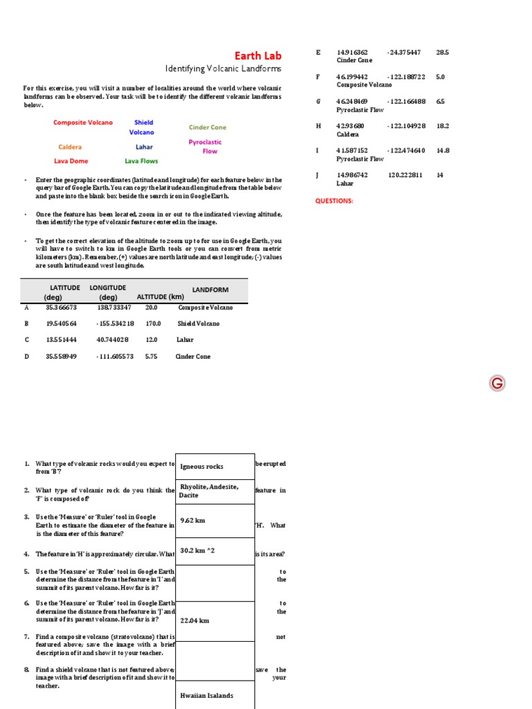 OLD1 - Earth Lab Volcanoes Fillable | PDF | Volcano | Volcanism