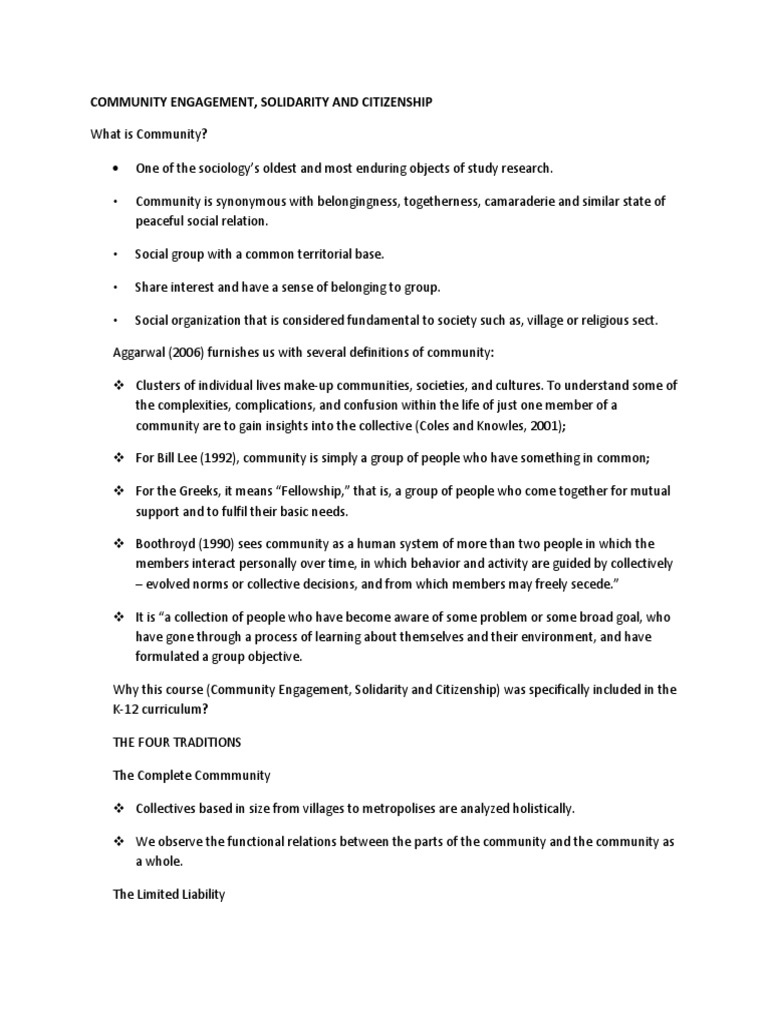 Community Engagement, Solidarity and Citizenship | PDF | Community ...