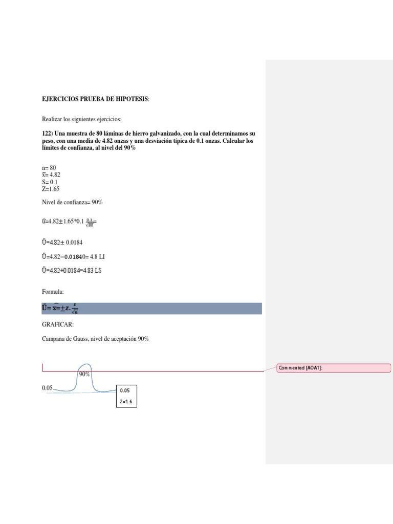 Ejercicios Prueba de Hipotesis 8 Ejercicios Enviar | PDF | Intervalo de ...