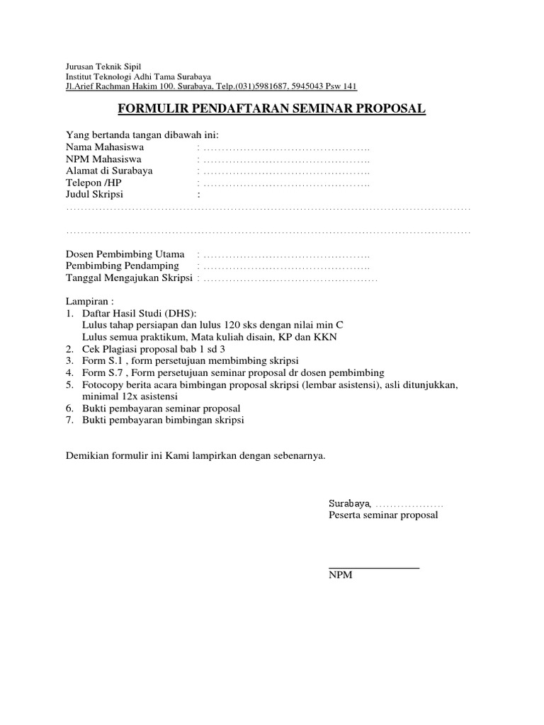 Formulir Pendaftaran Seminar Proposal | PDF