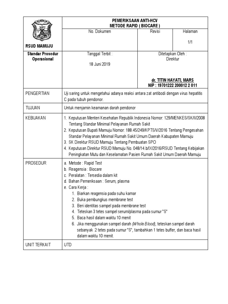 Sop HCV Biocare | PDF