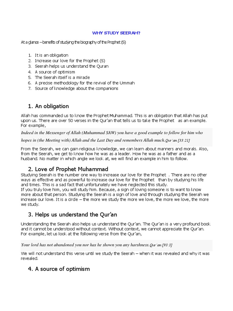 An Obligation: Why Study Seerah? | PDF | Quran | Islam