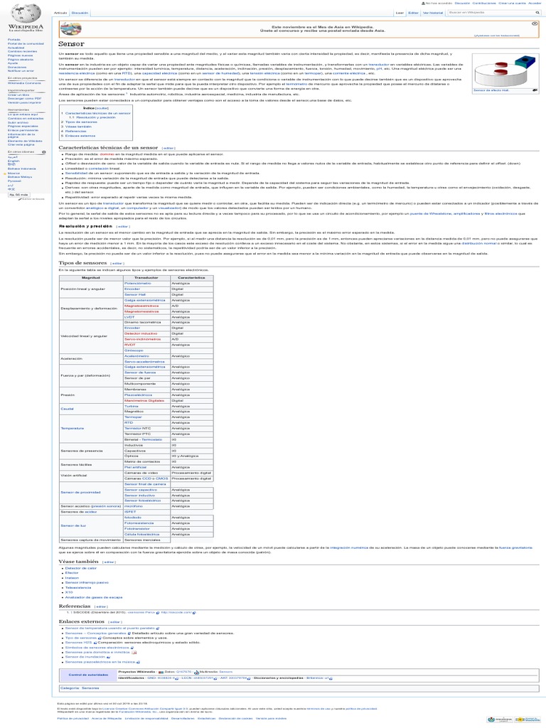 Sensor - Wikipedia, La Enciclopedia Libre | PDF | Sensor | Ingenieria ...