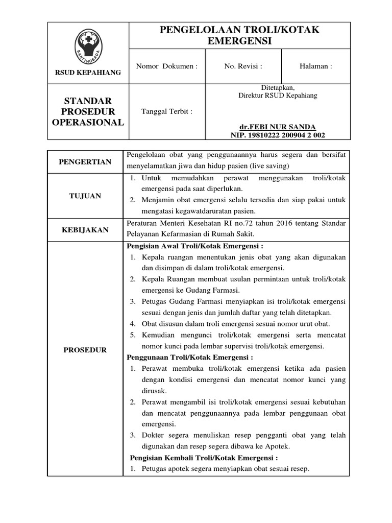 Sop Pengelolaan Obat Emergensi Obat | PDF | Sains & Matematika