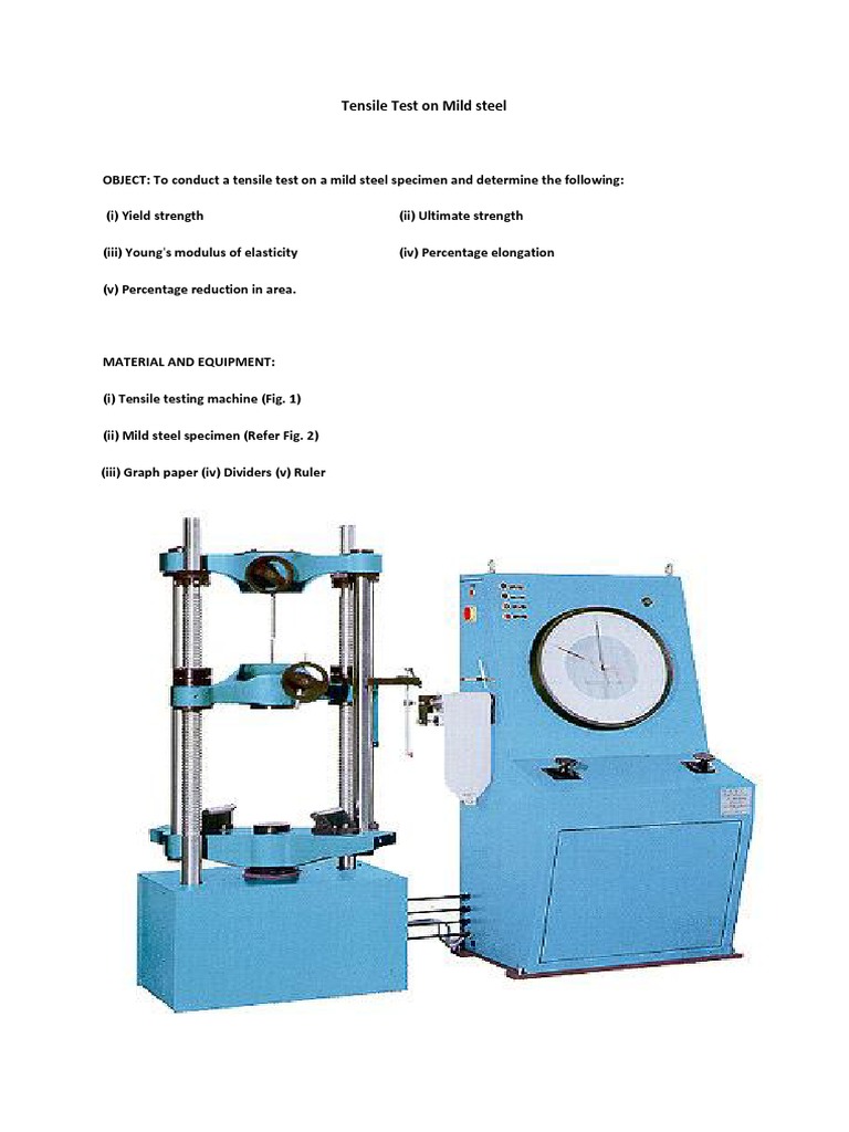 Mild Steel Tensile Test Procedure | PDF | Ultimate Tensile Strength ...