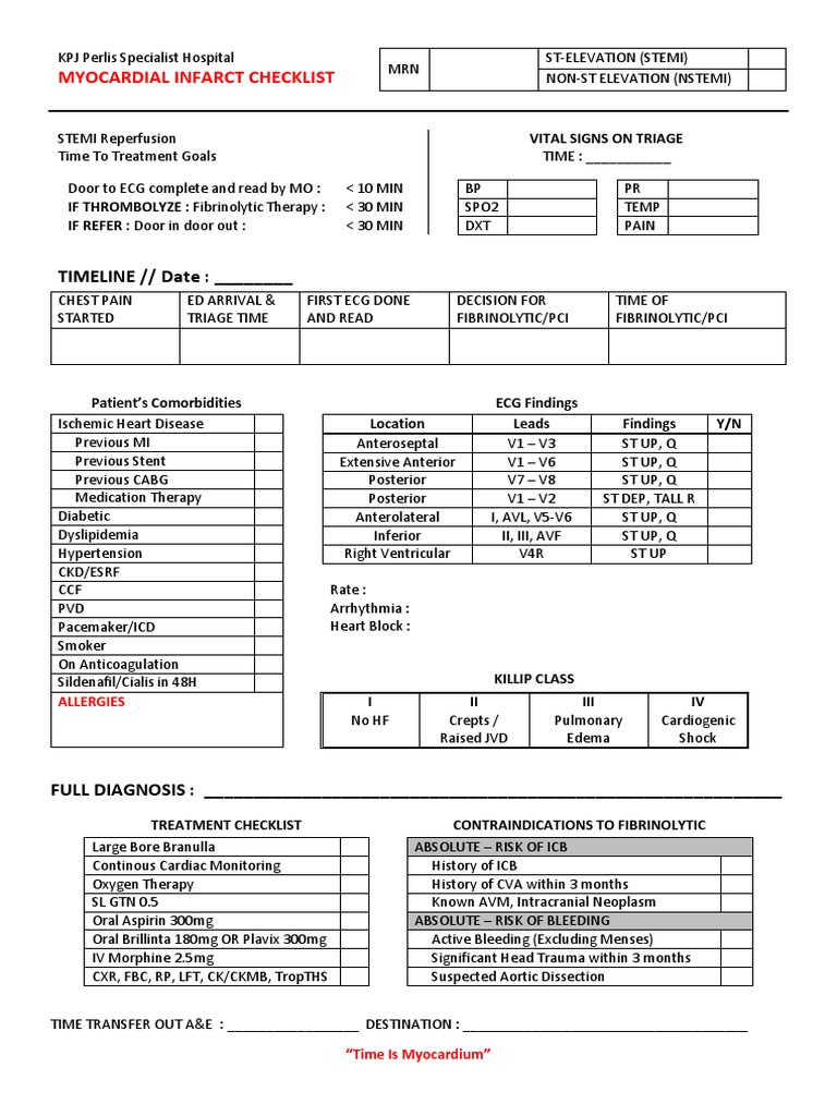 Myocardial Infarct Checklist: TIMELINE // Date | PDF | Myocardial ...