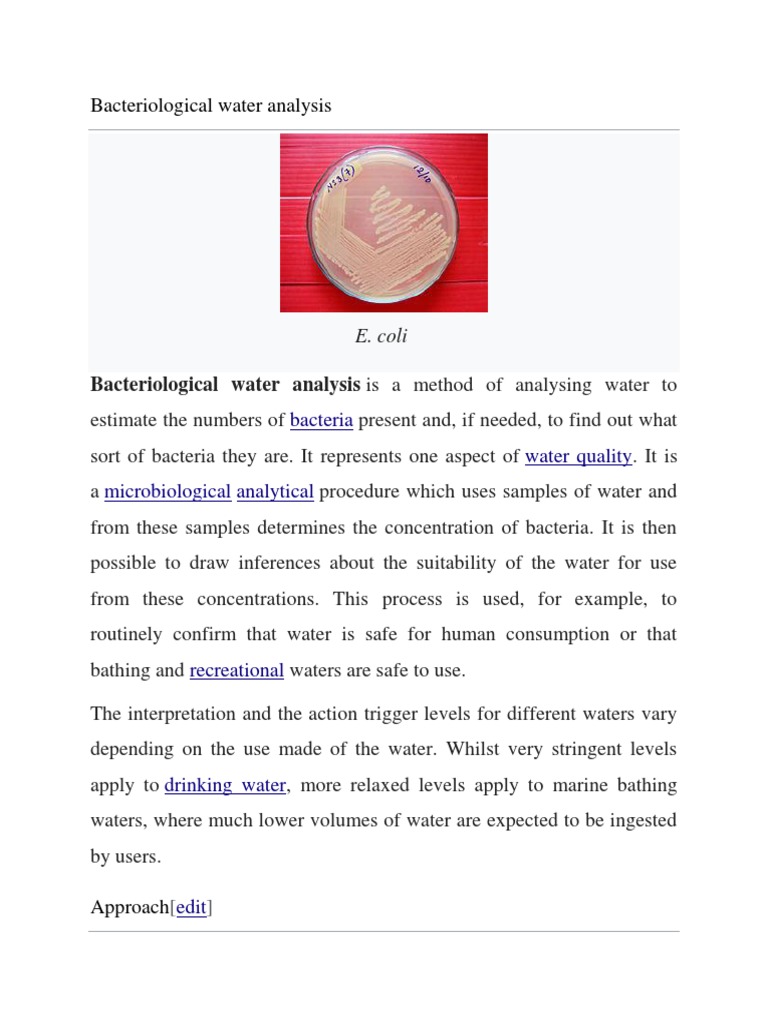 Bacteriological Water Analysis Methods | PDF | Microbiology | Biology