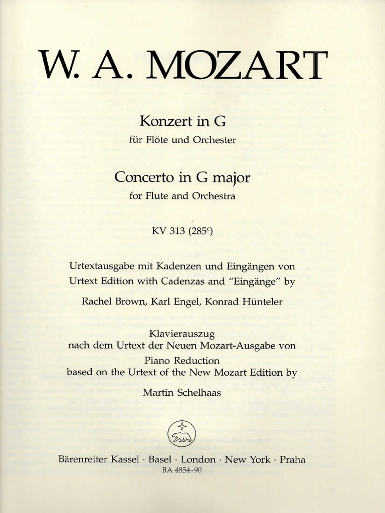 Mozart - Flute Concerto in G Major Piano Score | PDF
