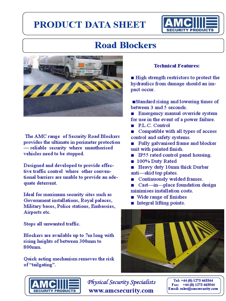 AMC Road Blocker-Datasheet PDF | PDF | Physical Security | Concrete